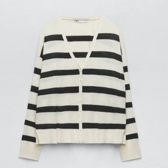 Zara | Sweaters | Nwt Zara Basic Knit Jacket Navy White | Poshmark